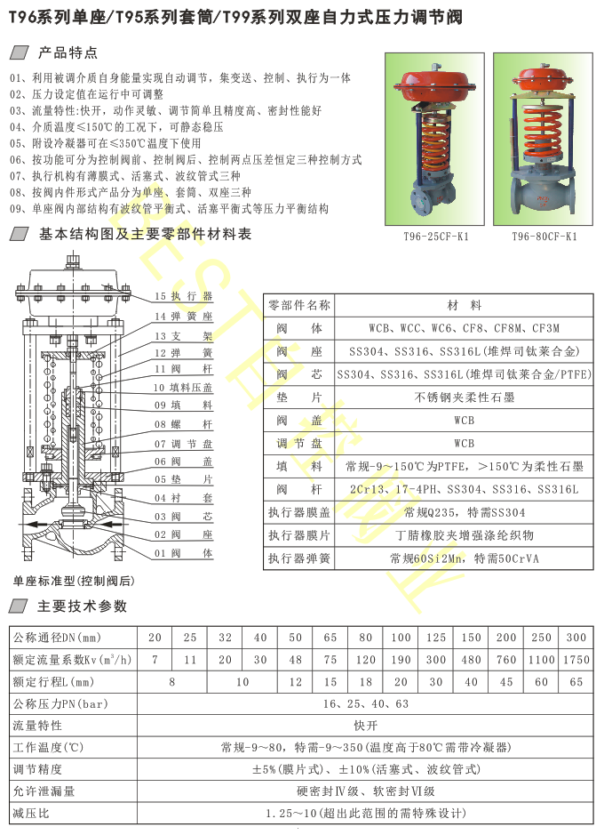 北四特-T96系列单座/T95系列套筒/T99系列双座自力式压力调节阀- 自力式调节阀-电磁阀,电动阀,气动阀,安全阀,调节阀,球阀,蝶阀,止回阀—上海北四特自控阀门