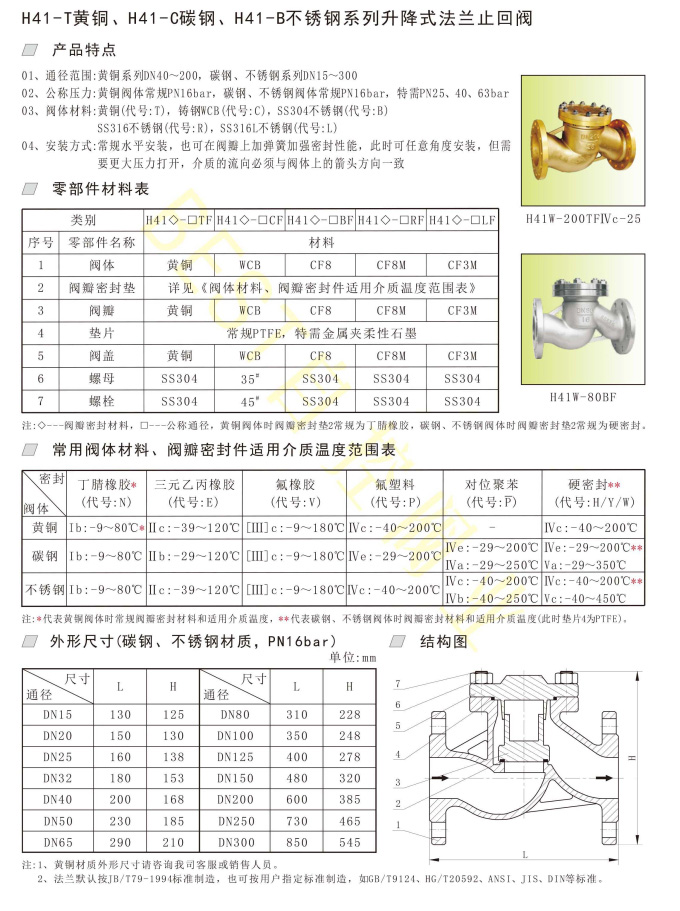 北四特-H41-T黄铜、H41-C碳钢、H41-B不锈钢系列升降式法兰止回阀- 止回阀-电磁阀,电动阀,气动阀,安全阀,调节阀,球阀,蝶阀,止回阀—上海北四特自控阀门