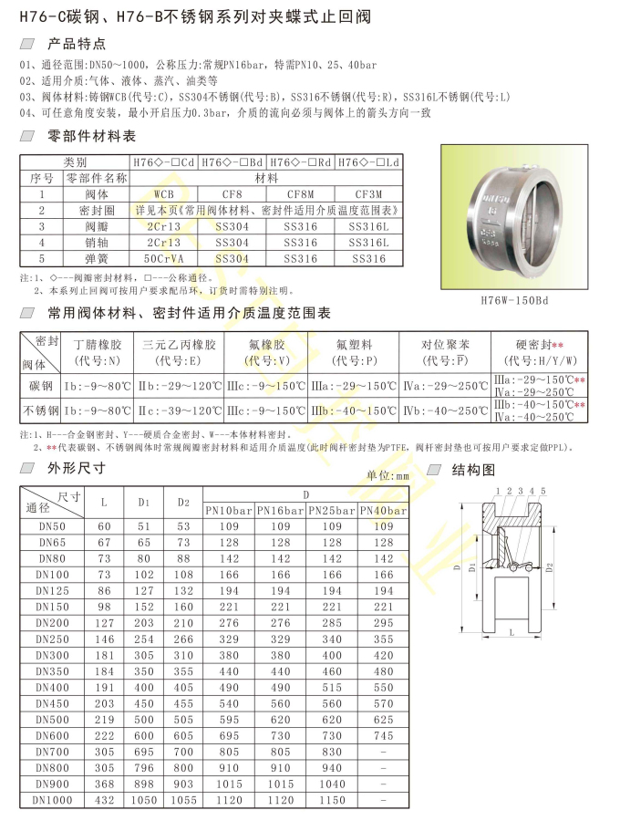 北四特-H76-C碳钢、H76-B不锈钢系列对夹蝶式止回阀- 止回阀-电磁阀,电动阀,气动阀,安全阀,调节阀,球阀,蝶阀,止回阀—上海北四特自控阀门